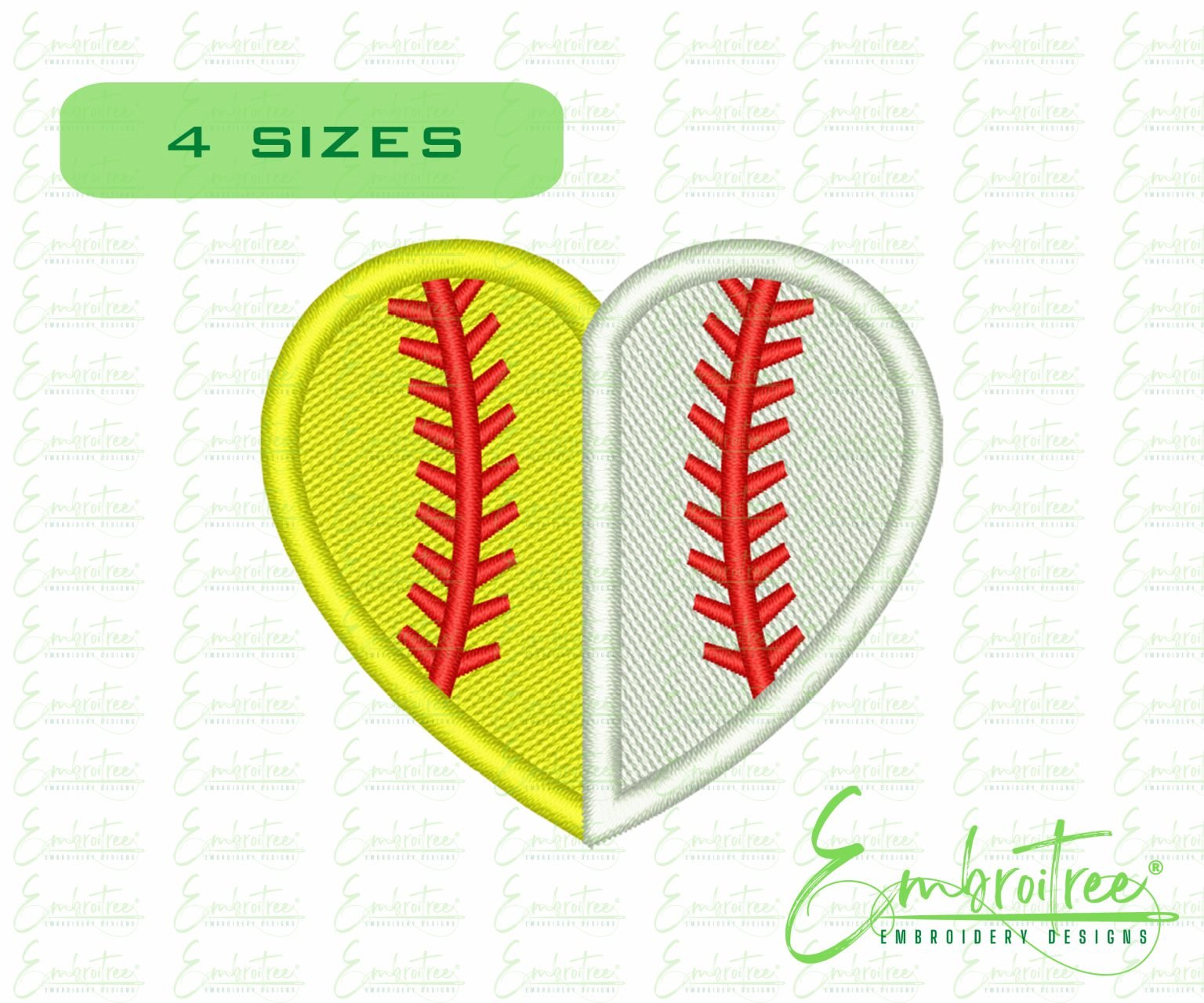 Softball Baseball Heart Embroidery Design - EmbroiTree